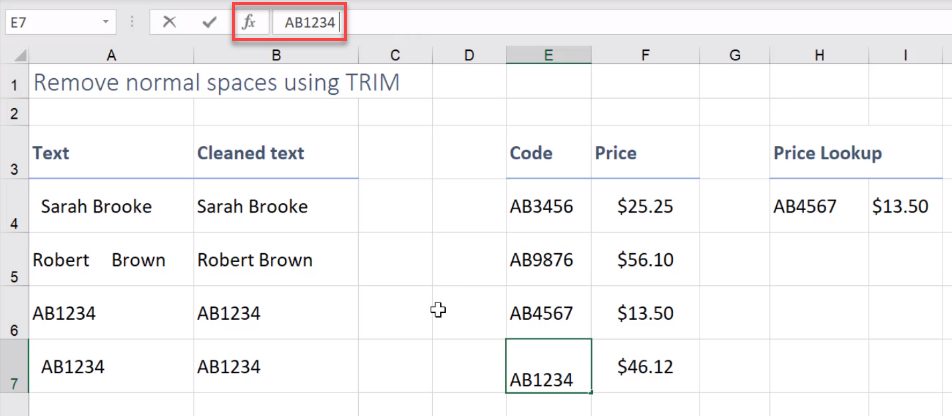 Remove spaces in Excel cell before and after text - Excel at Work